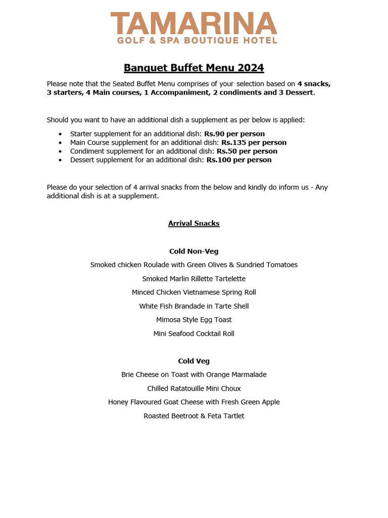 Banquet Buffet Menu and Beverage - 2024 | PDF | Drink | Curry