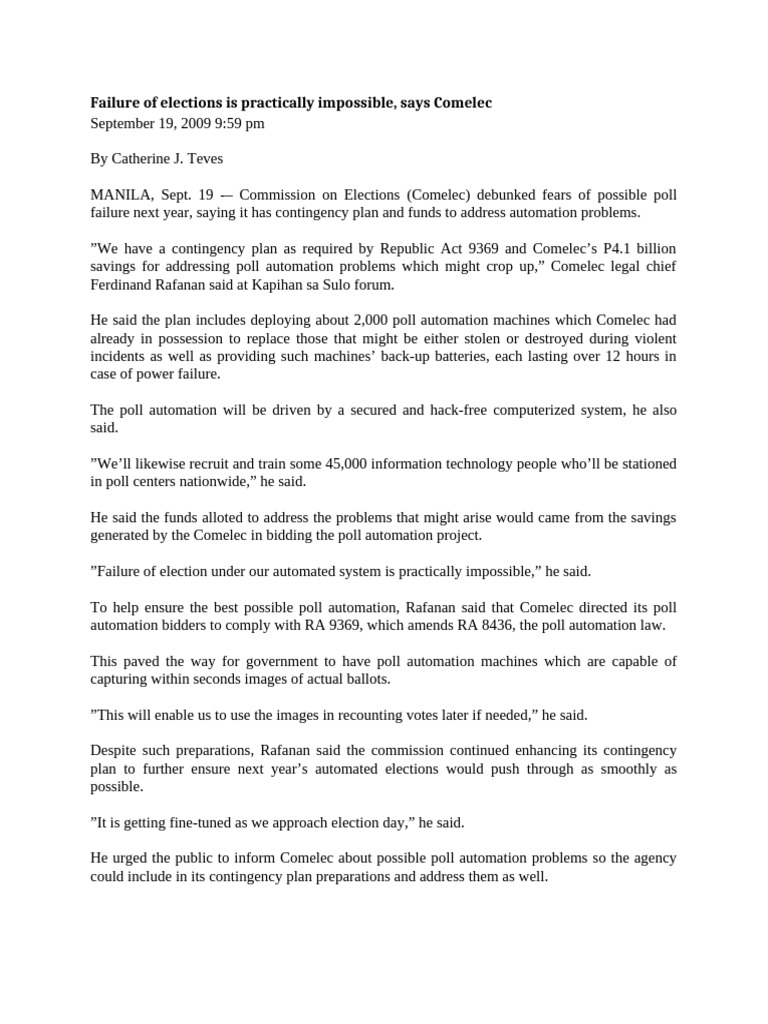 Failure of elections impossible | PDF | Presidents Of The United States ...