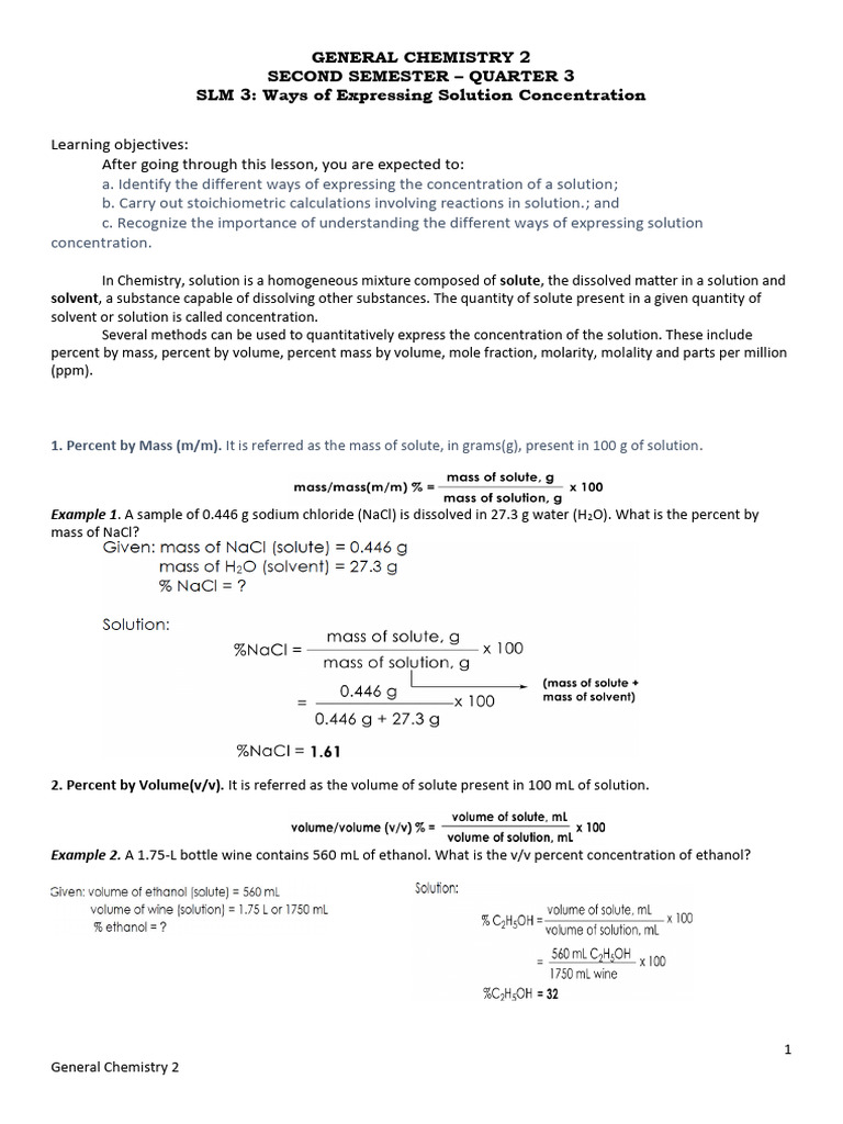 Gc 2 Wk 3 Slm 3 | PDF | Concentration | Mole (Unit)