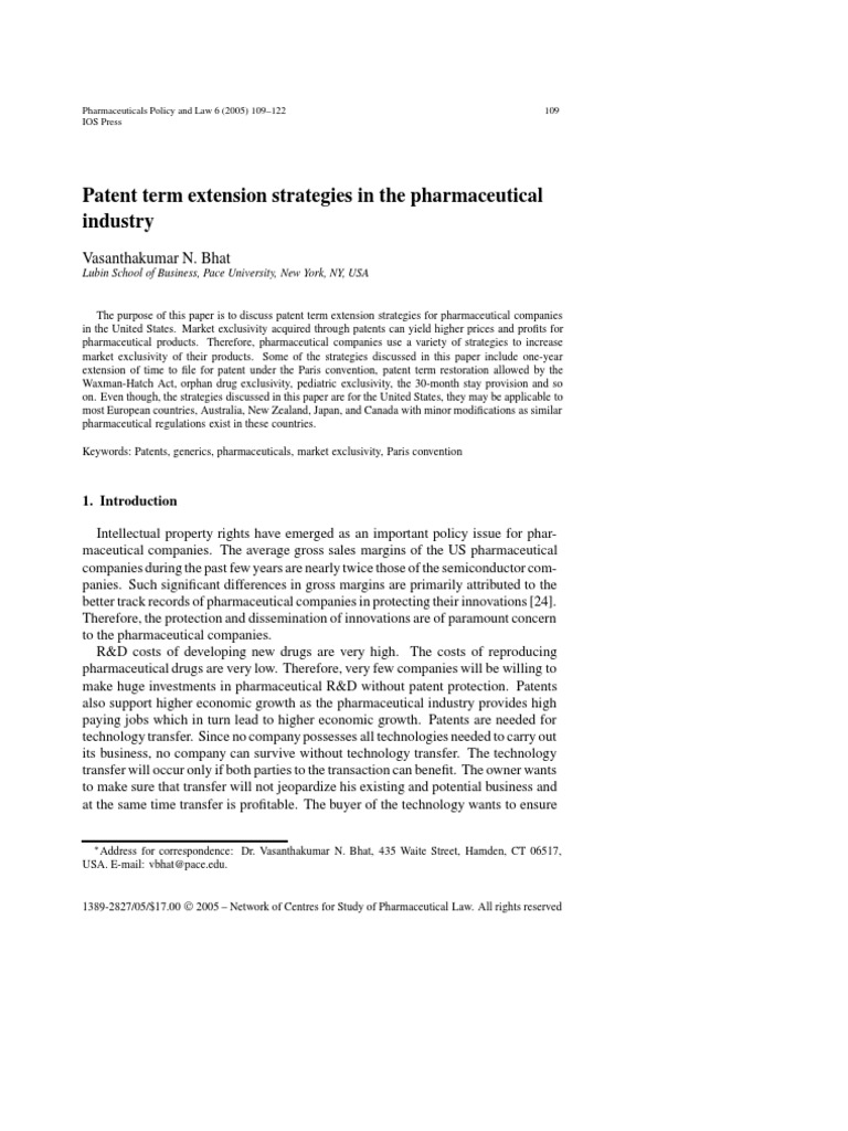 Patent Term Extension in Pharmaceuticals | PDF | Generic Drug | Food ...