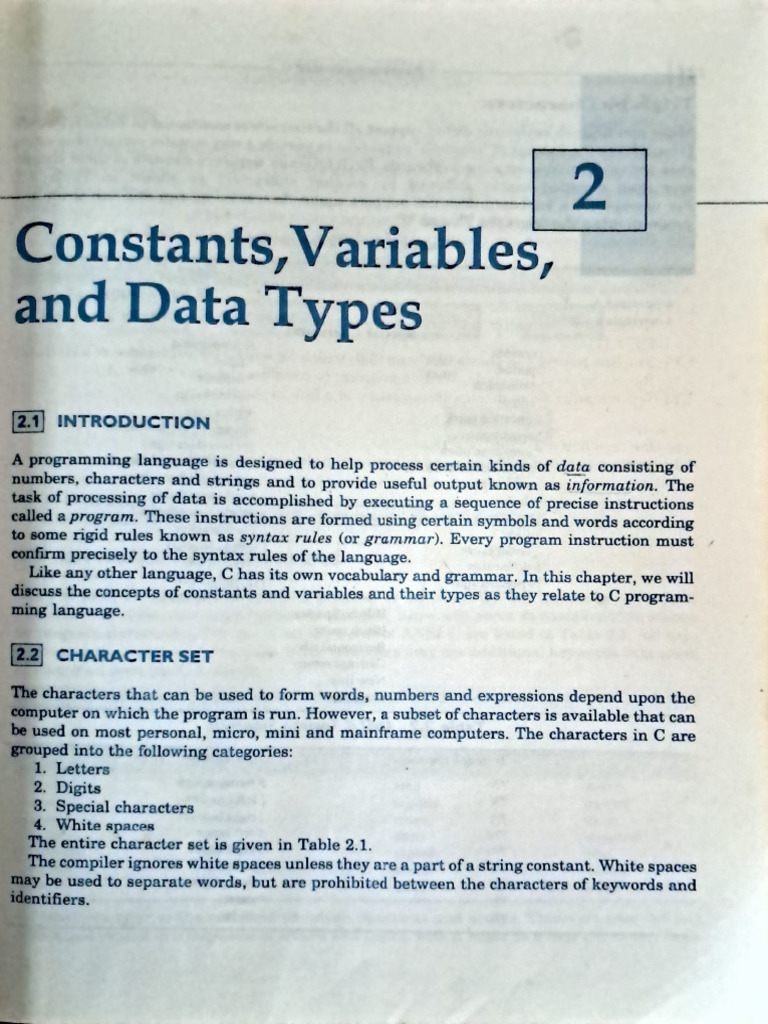 Constants, Variables and Data Types | PDF