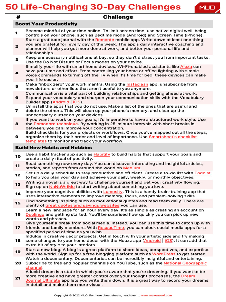 50 Life-Changing 30-Day Challenges | PDF | Mobile App | High Intensity ...