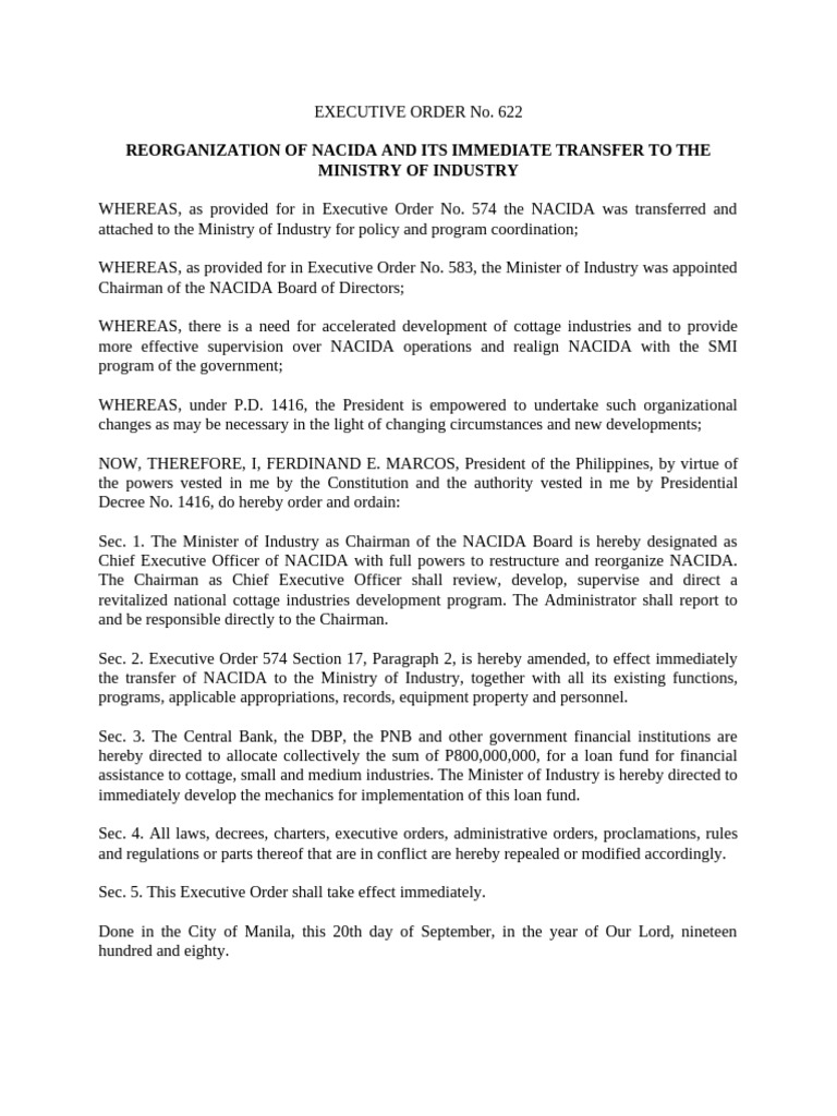 EXECUTIVE ORDER No. 622 | PDF