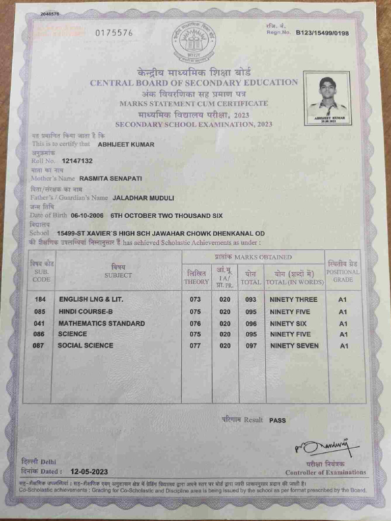 Class X Certificate | PDF