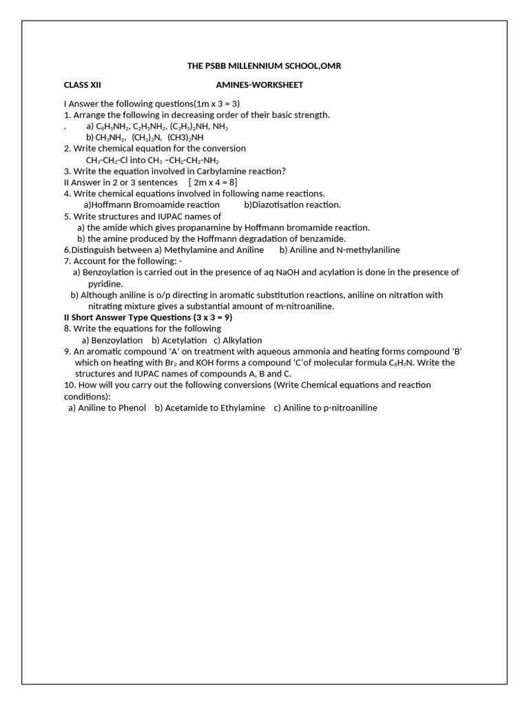Amines - Revision Test | PDF
