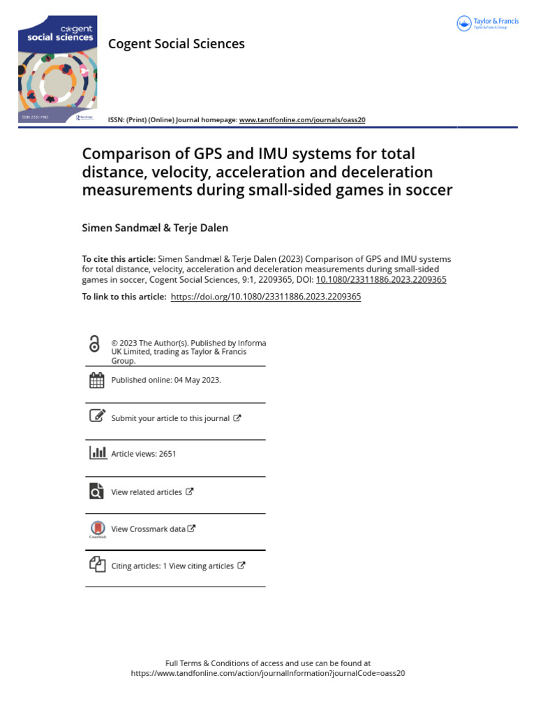 Comparison of GPS and IMU Systems For Total Distance Velocity ...
