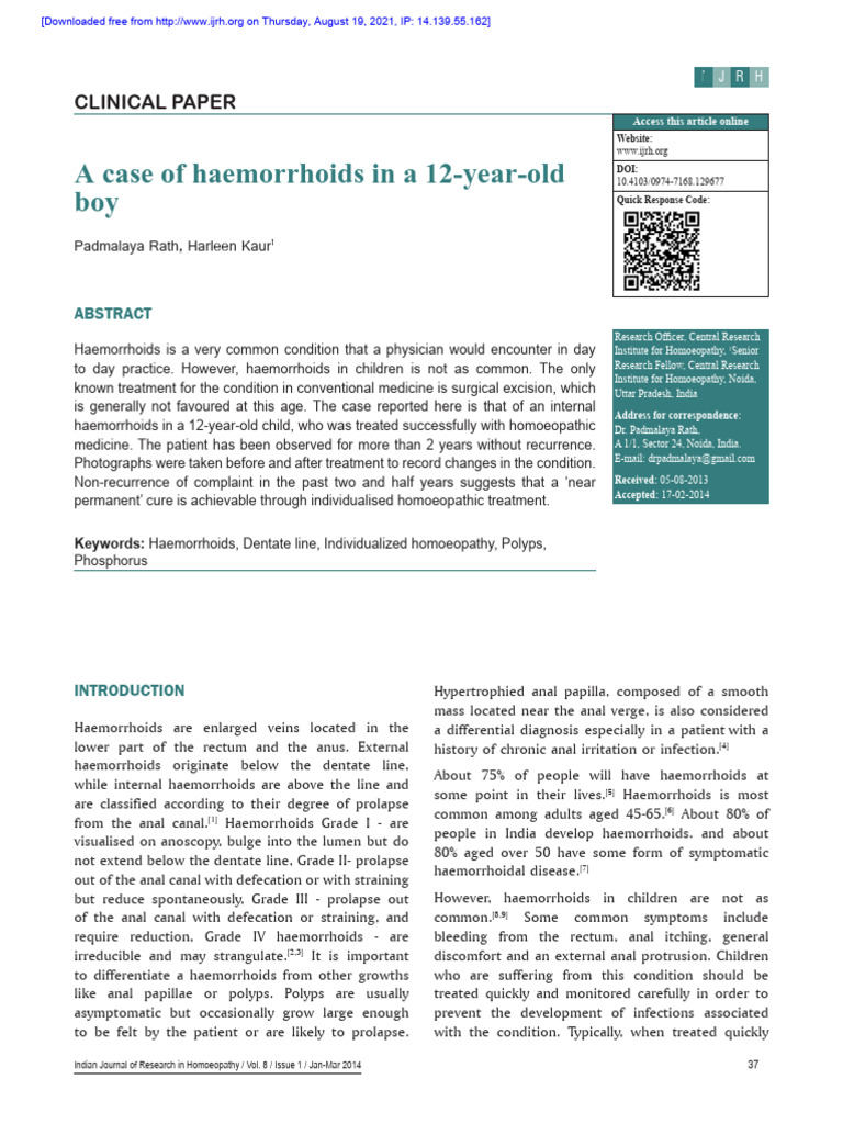 Homoeopathic Treatment for Child's Haemorrhoids | PDF | Hemorrhoid ...