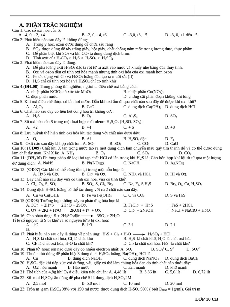 Bai Tap Chuong Oxiluu Huynh | PDF