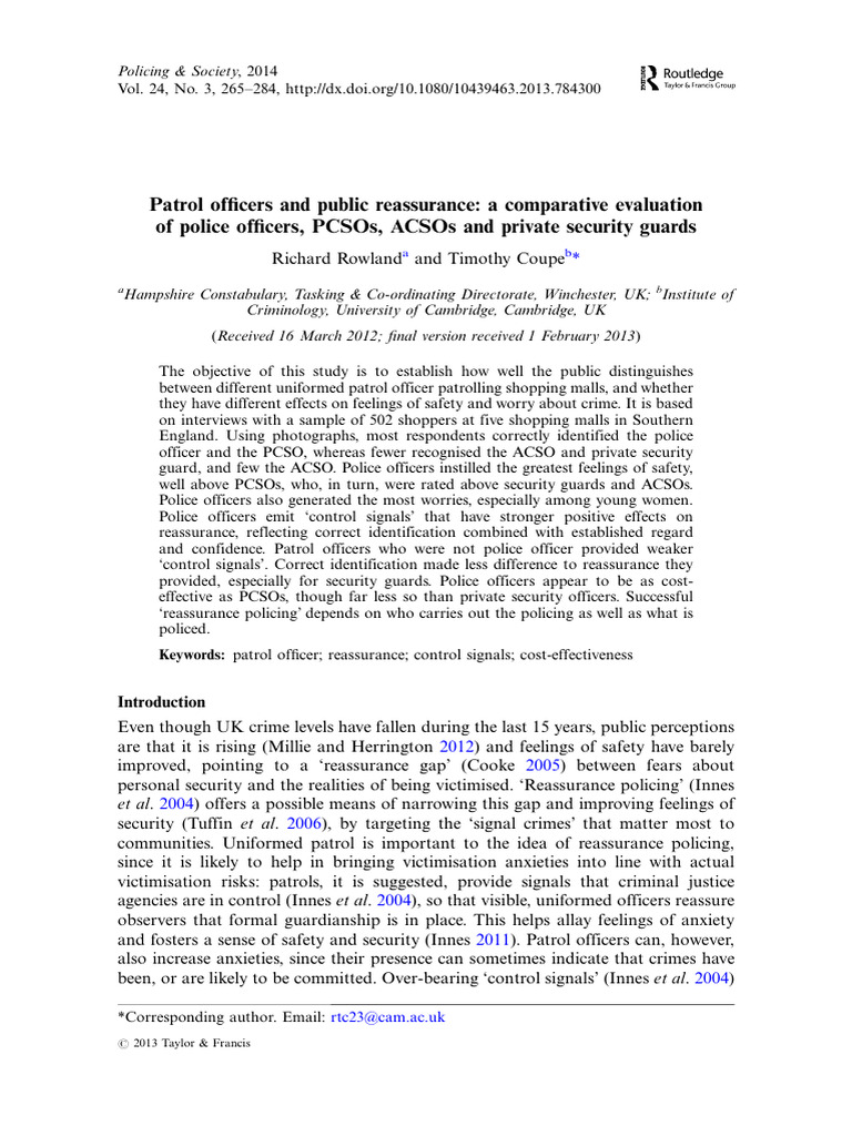 Public Perception of Patrol Officers | PDF | Police | Survey Methodology
