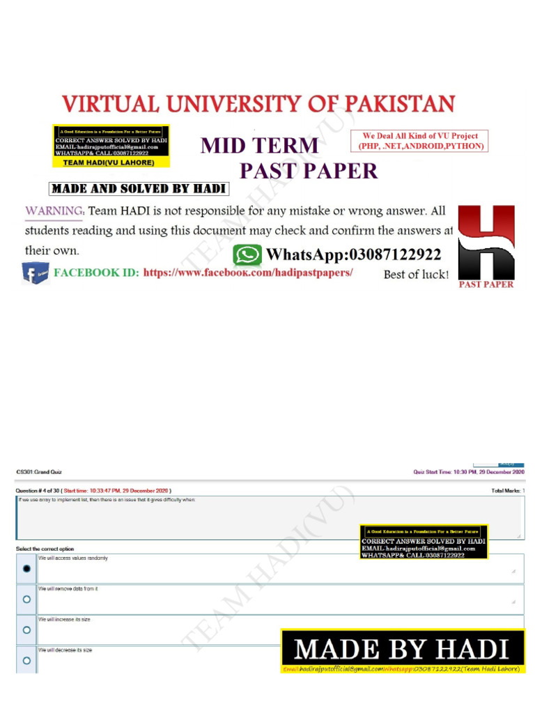 Cs301 Midterm File 4 Solved by Team Hadi | PDF