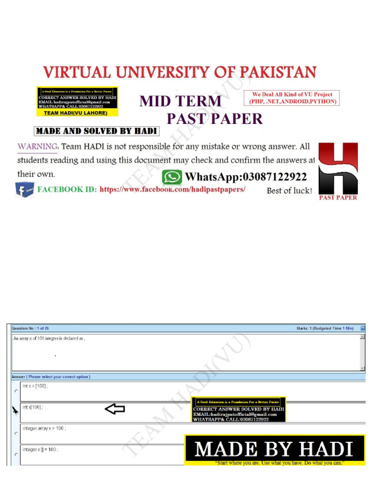 Cs301 Midterm File 1 Solved by Team Hadi | PDF Cs301 Midterm File 1 Solved by Team Hadi | PDF