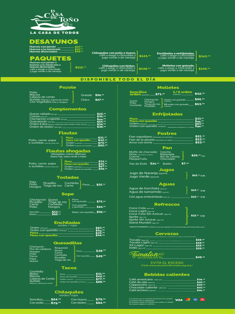 MENU VERDE 1080x1920 Precios MESA RGB | PDF | Alimentos | Cocina mexicana