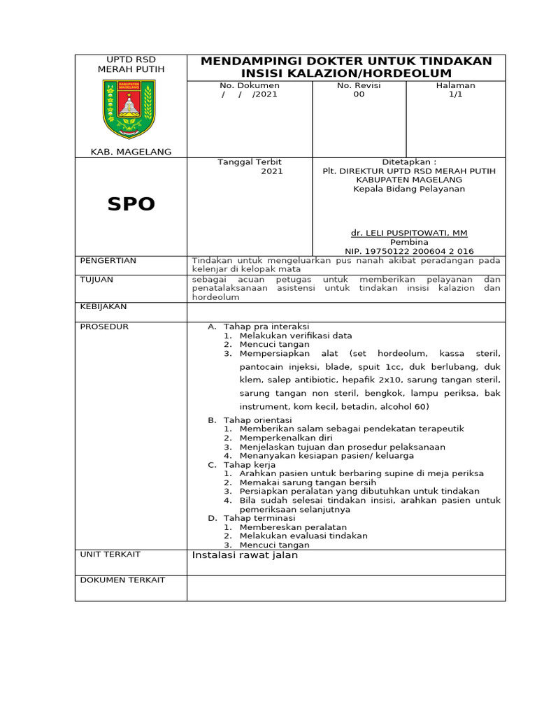 Sop Tindakan Insisi Kalazion Hordeolum | PDF