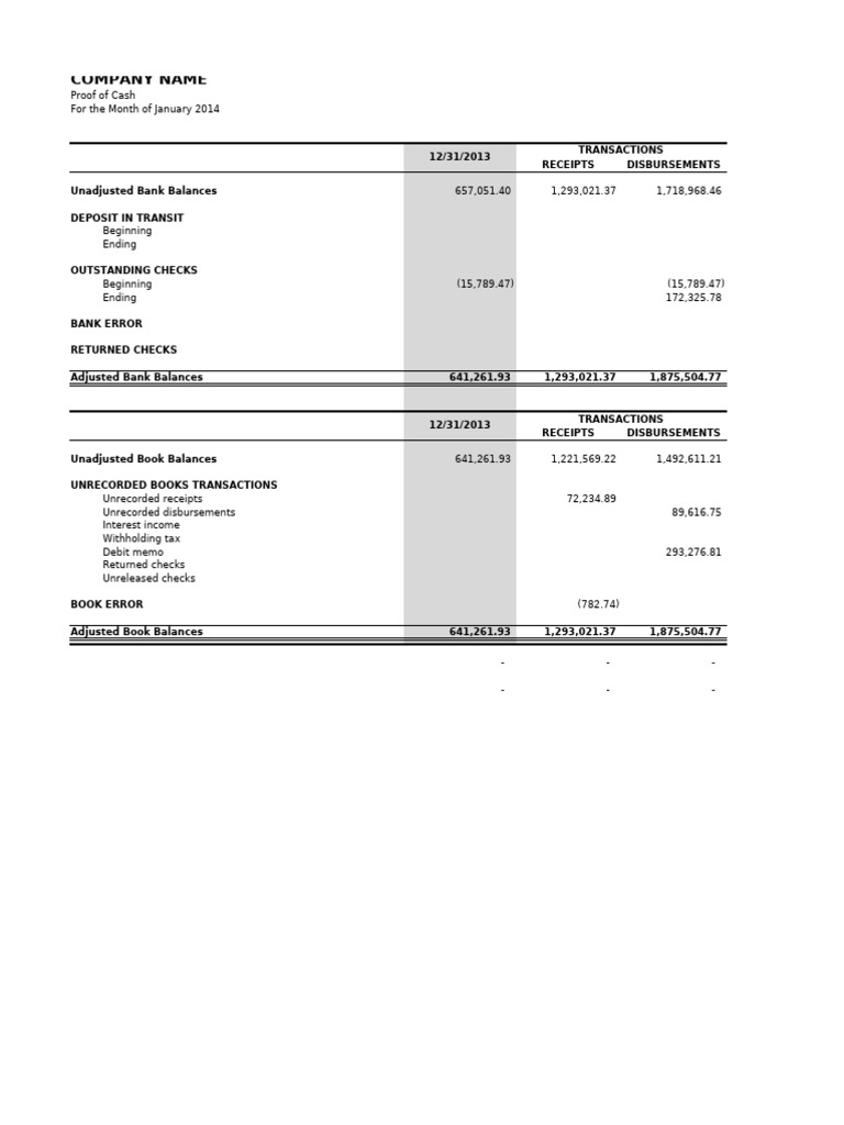 Bank Reconciliation Template | PDF | Banks | Cash