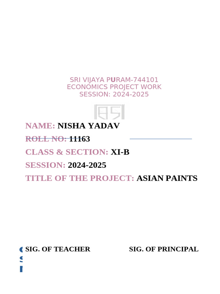 Asian Paints Economics Project 2024 | PDF