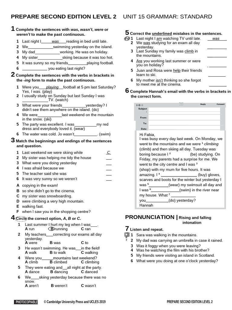 Past Continuous Grammar Exercises | PDF | Grammar | Linguistics