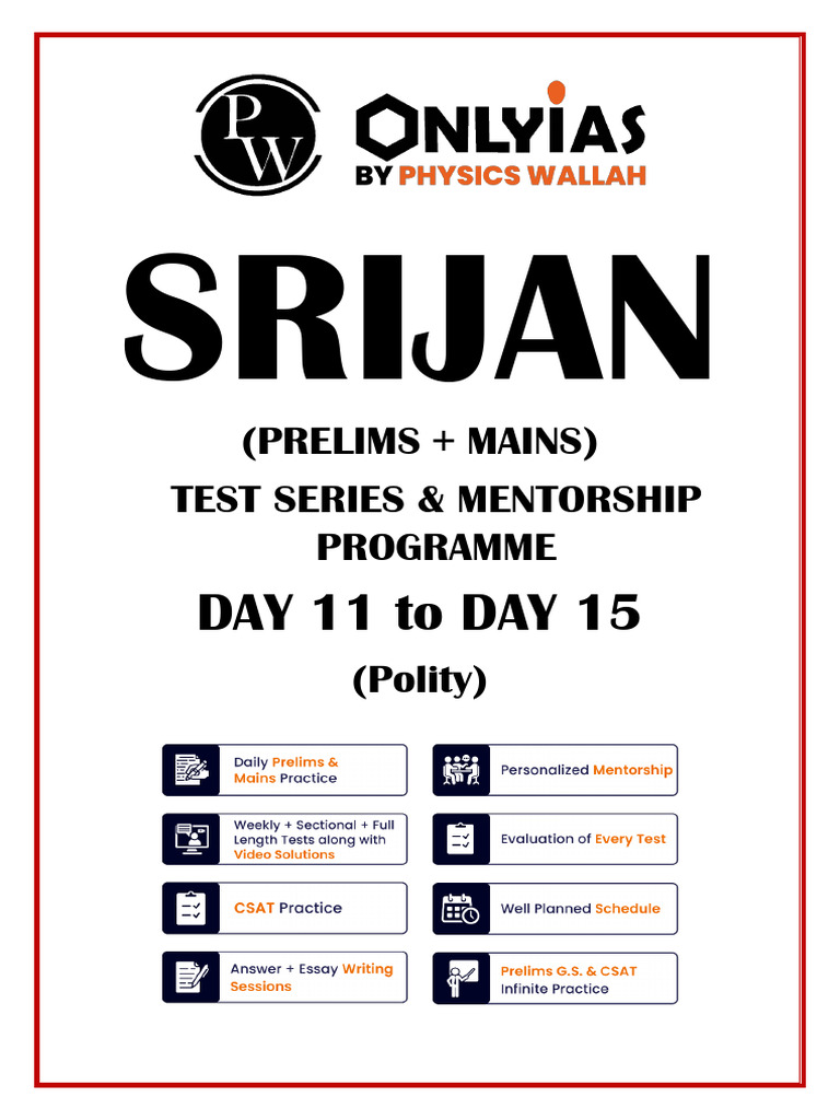 Srijan Pre Mains Day 11 To Day 15 Tests Pdf Constitution Governance