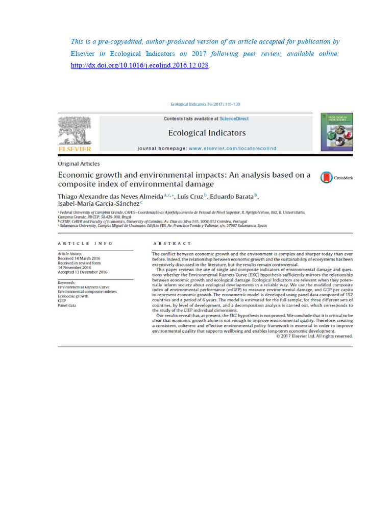 AM Ecological Indicators TA LC EB IMGS 2017 | PDF | Economic Growth | Econometrics