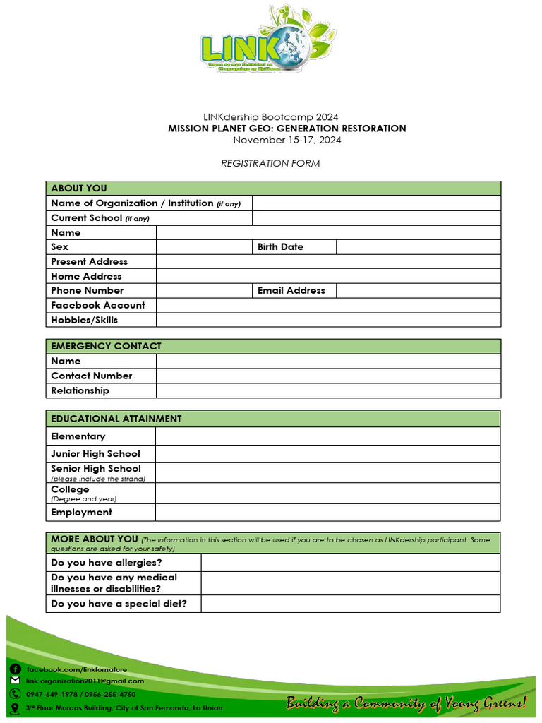 LINKdership Bootcamp 2024 Registration Form | PDF