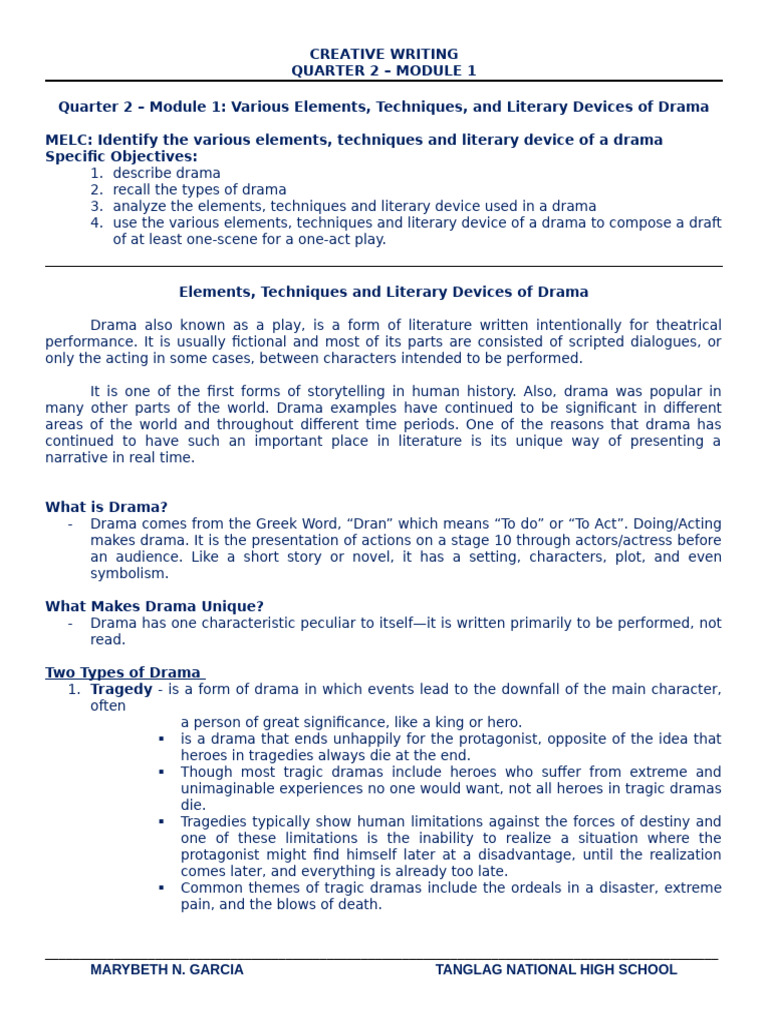 Creative Writing Module 1 Hand Out | PDF | Tragedy | Play (Theatre)