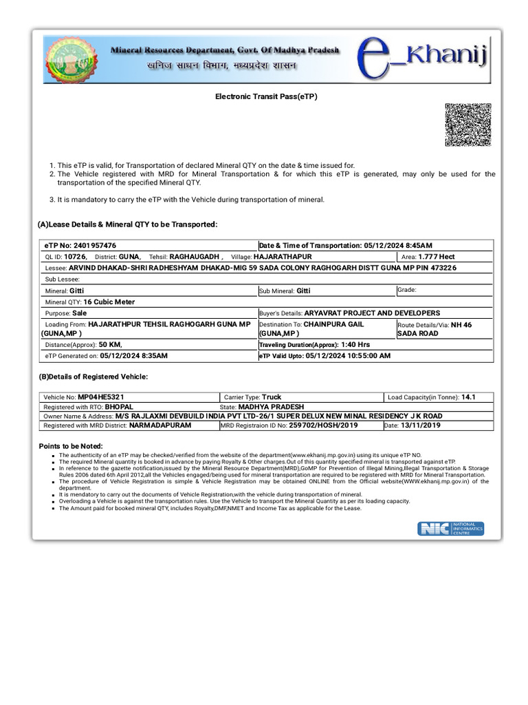 E-Khanij - Electronic Transit Pass (eTP) | PDF | Transport