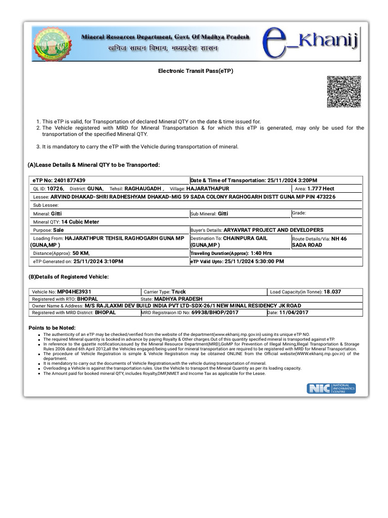 E-Khanij - Electronic Transit Pass (ETP) | PDF | Transport