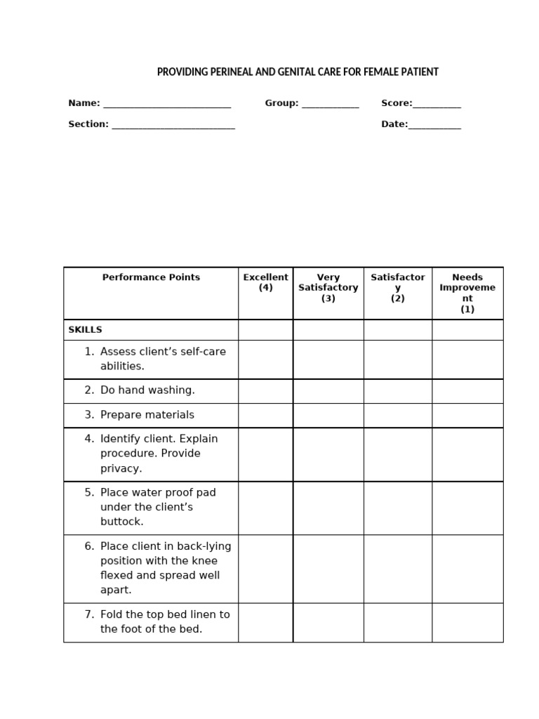 PROVIDING-PERINEAL-AND-GENITAL-CARE-FOR-FEMALE-PATIENT | PDF | Labia
