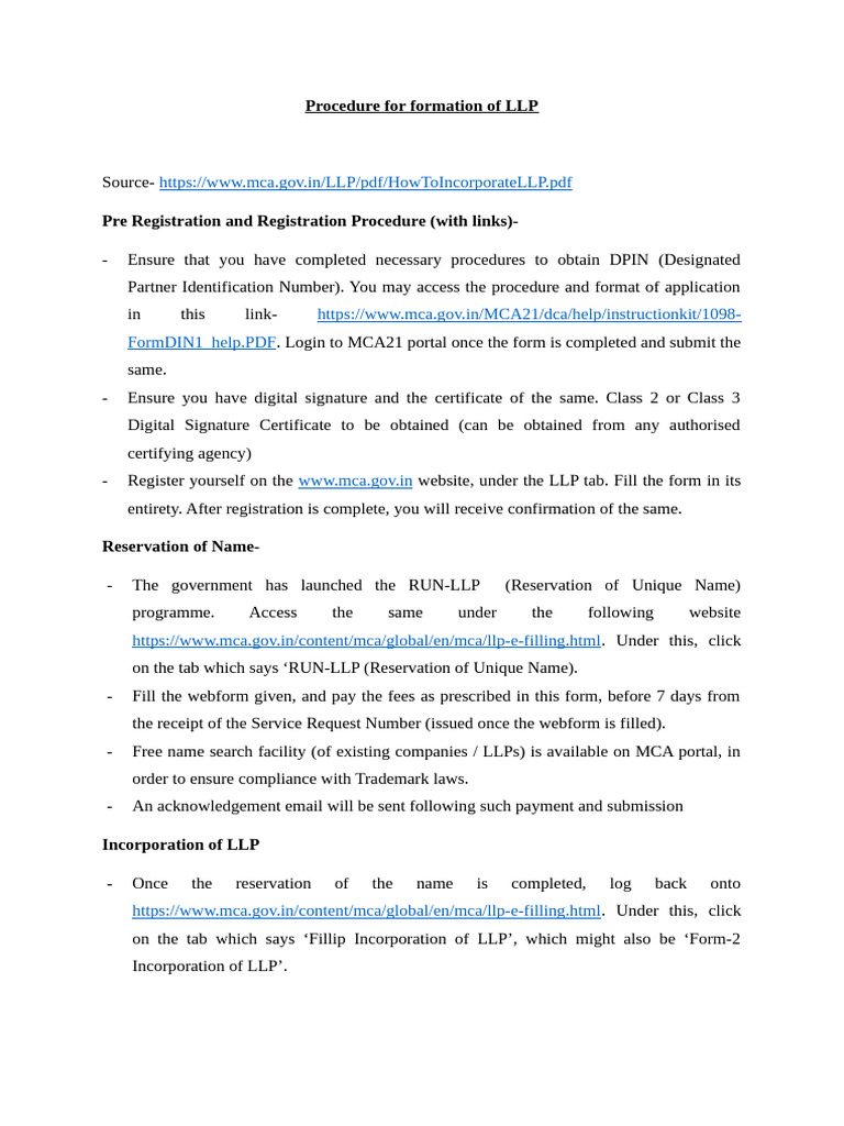LLP Formation Procedure Guide | PDF | Limited Liability Partnership ...