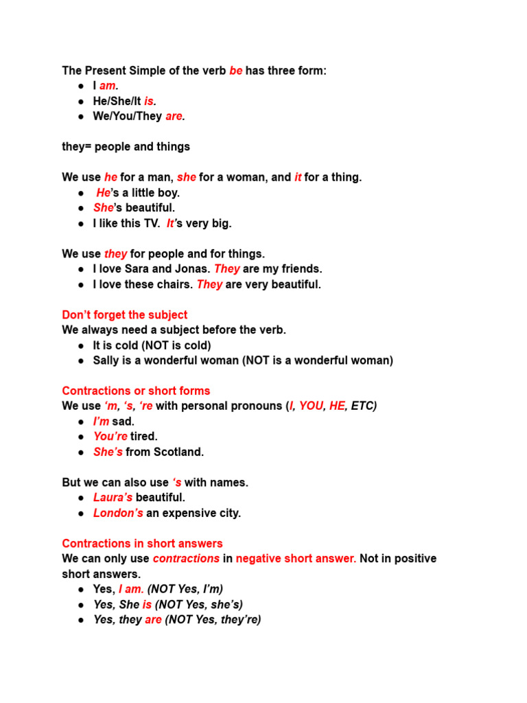 Present Simple of "To Be" Explained | PDF | Linguistic Typology ...