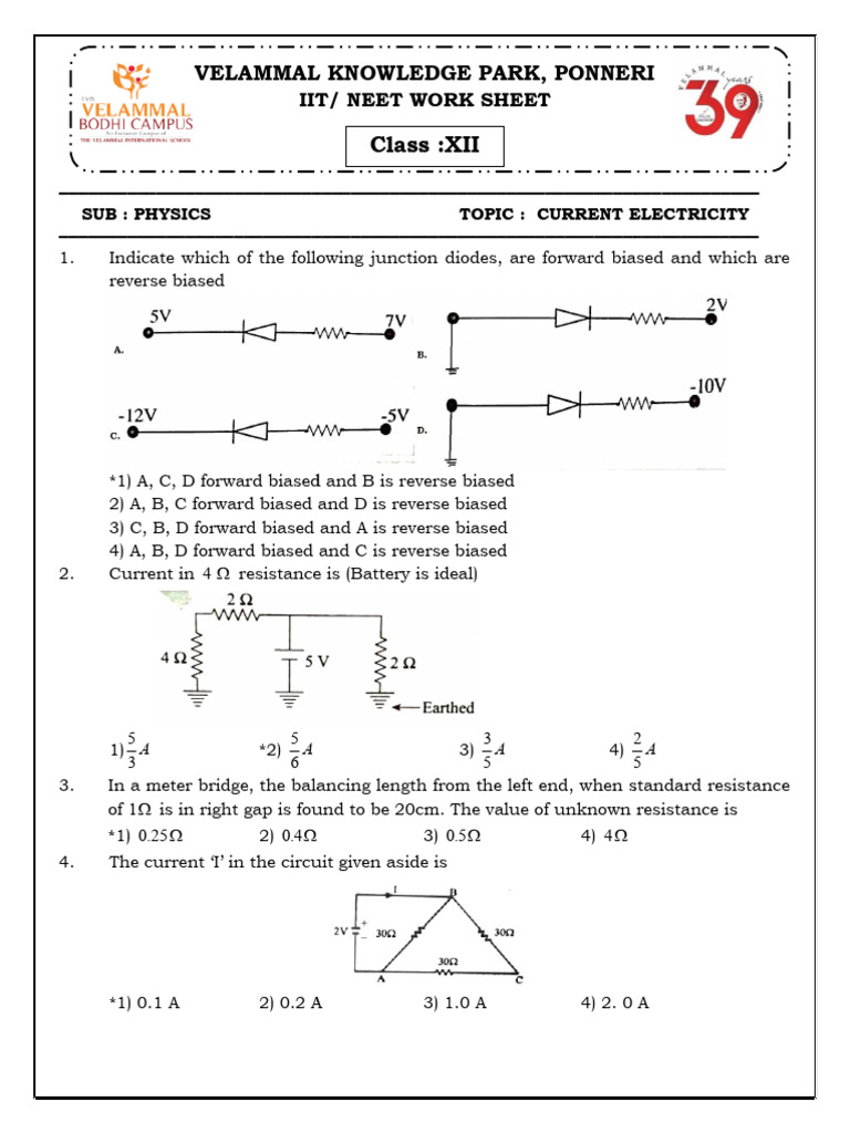 Current Electricity-Ws | PDF | Electrical Resistance And Conductance ...