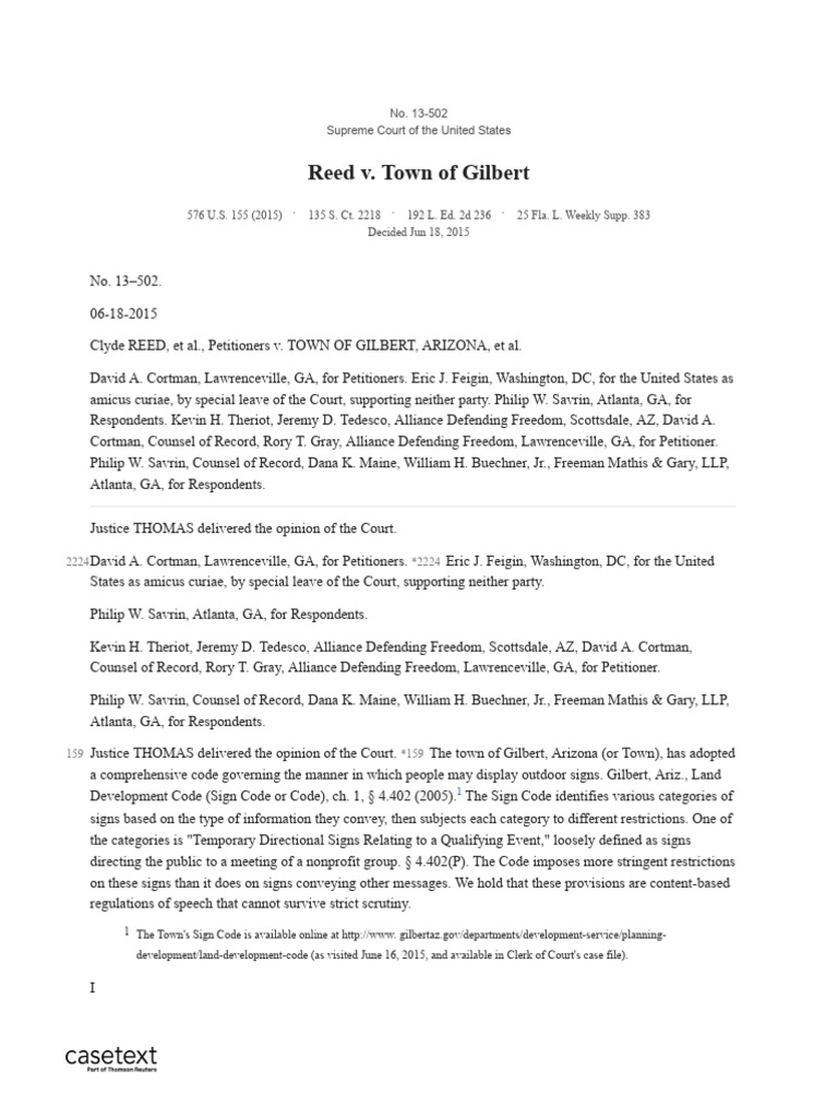Reed v. Town of Gilbert | PDF | First Amendment To The United States ...