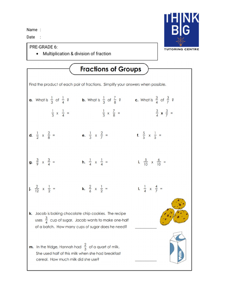 03.PRE-Grade 6 (Multiplication and Division Fraction) | PDF