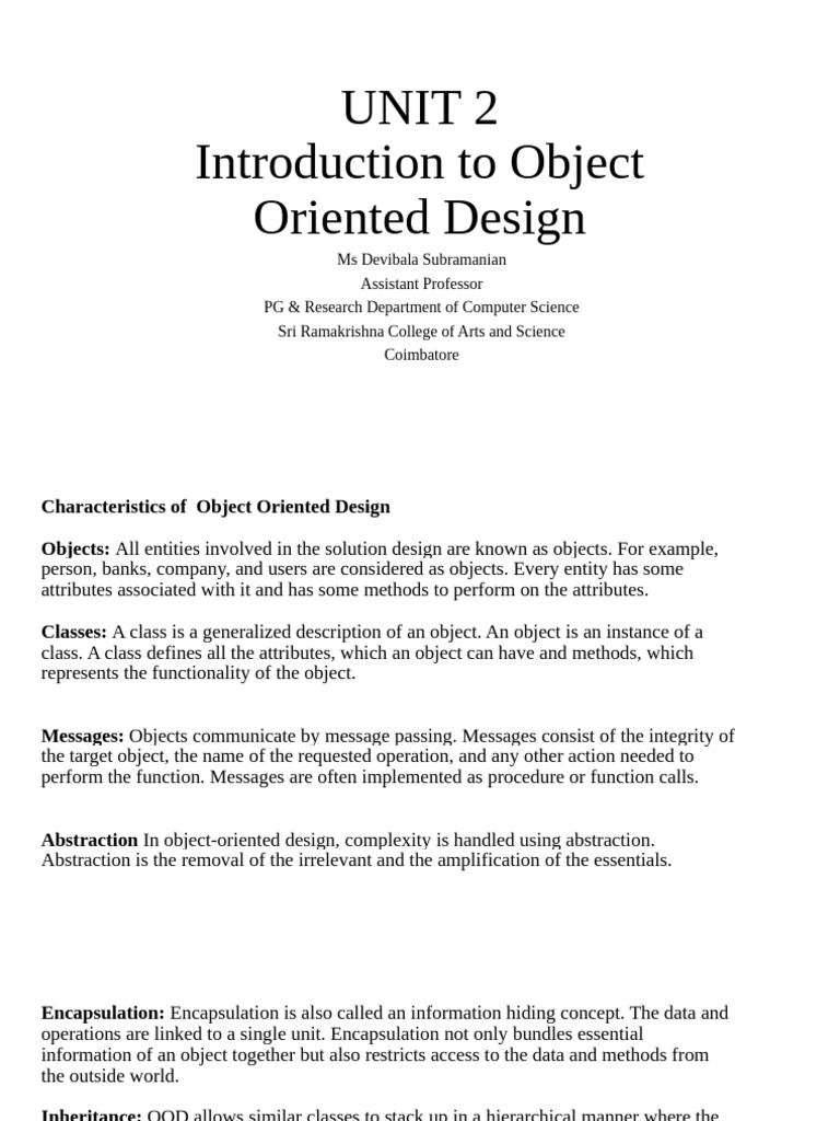 UNIT 2_OOD | PDF | Class (Computer Programming) | Inheritance (Object Oriented Programming)