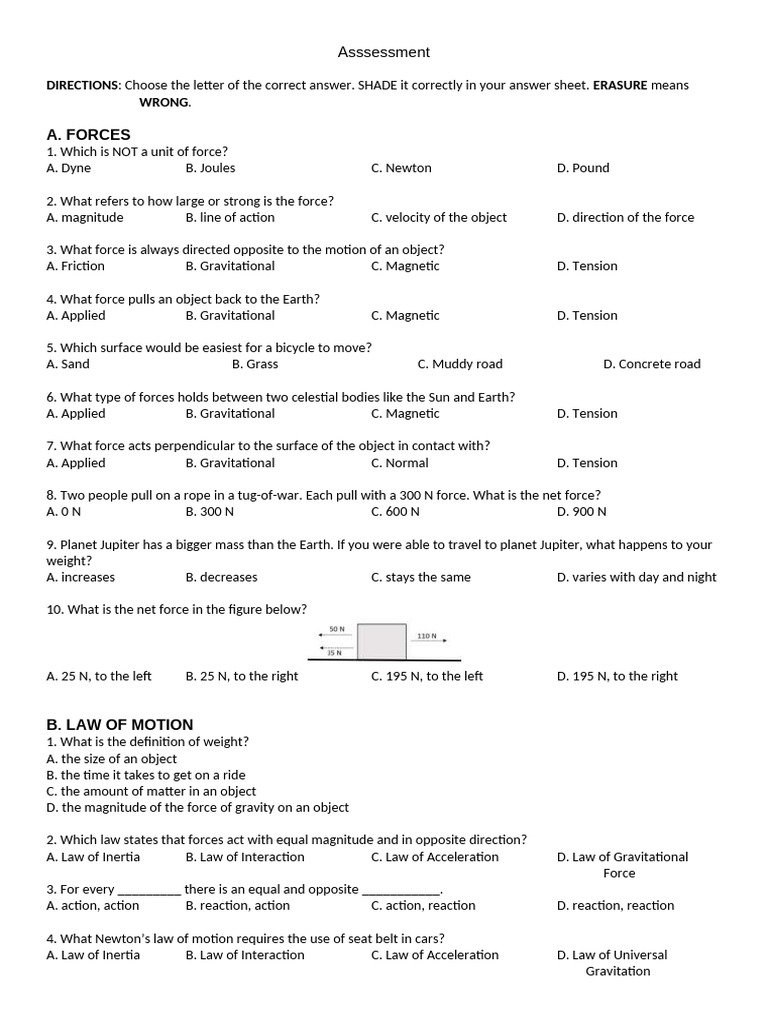 Force and Motion Assessment Quiz | PDF | Force | Mass