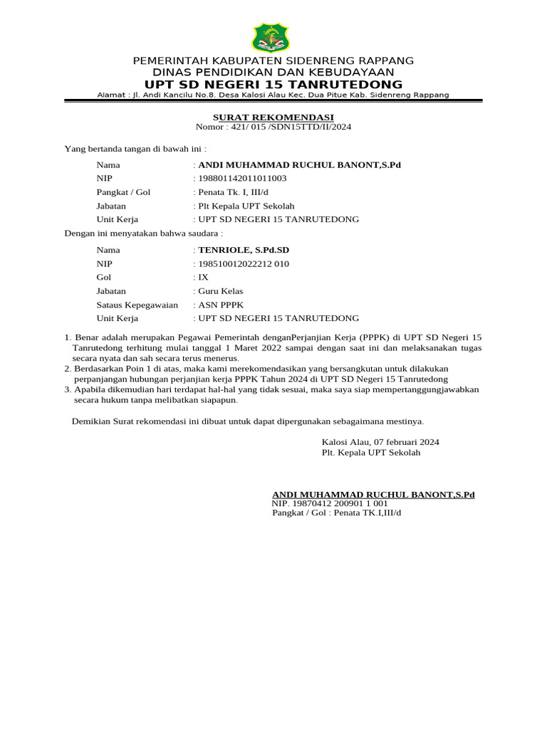 REKOMENDASI PERPANJANGAN PPPK Acc FIX | PDF