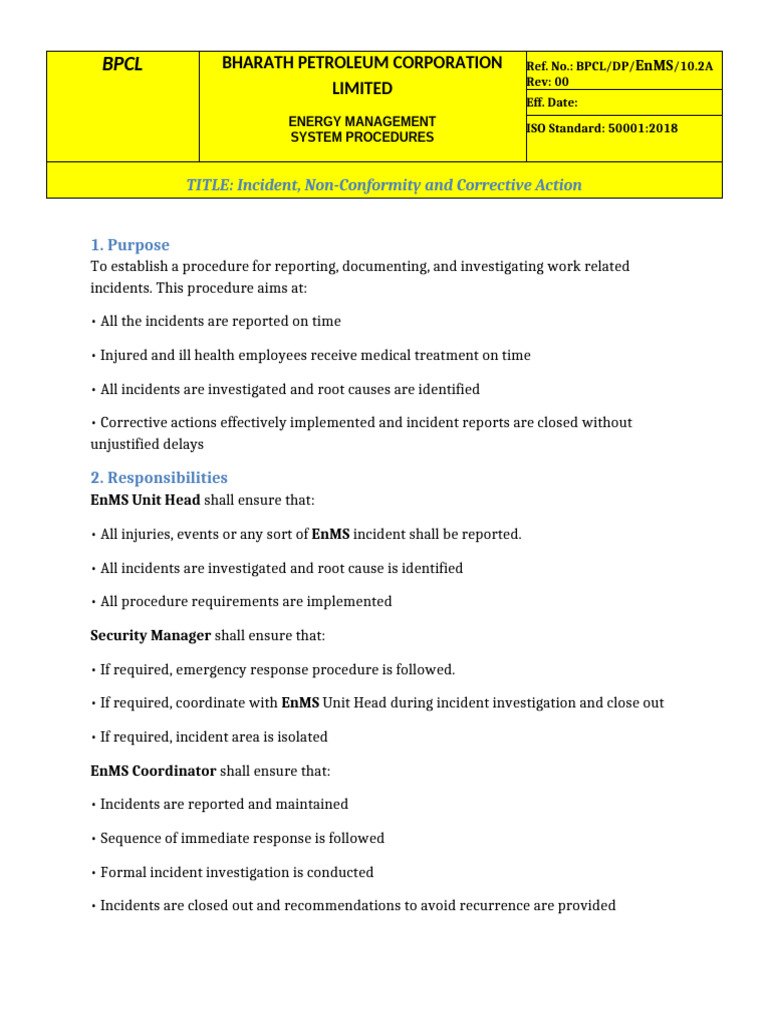 10 2 A Incident Nonconformity And Corrective Action Pdf Occupational Safety And Health Safety
