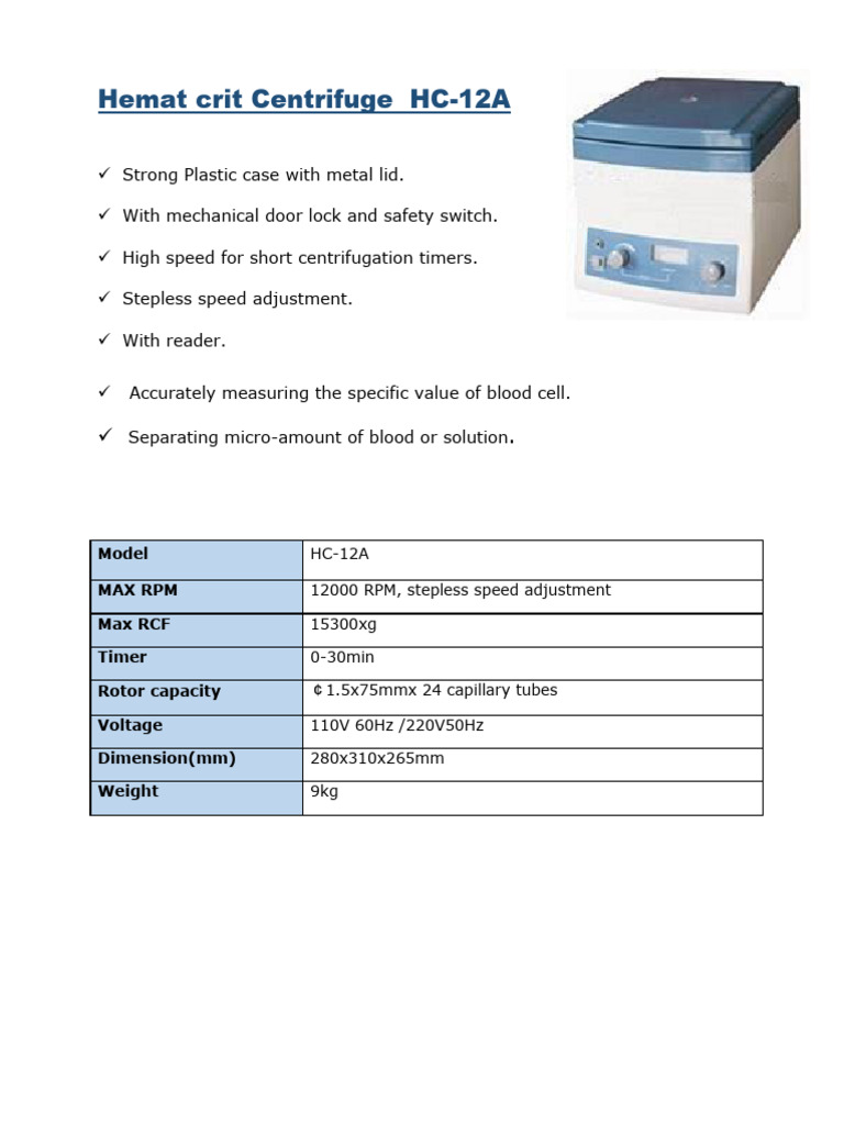 05.LAB - Centrifuge Microhematocrit Hc-12a | PDF