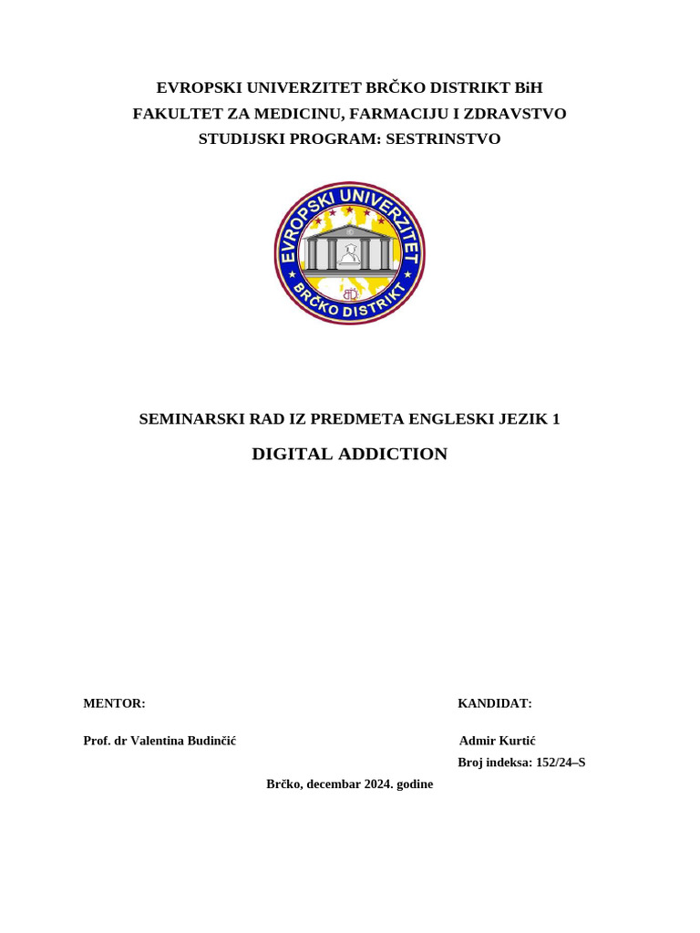 Digital Addiction Admir Kurtić (1) | PDF | Mental Disorder | Obsessive ...