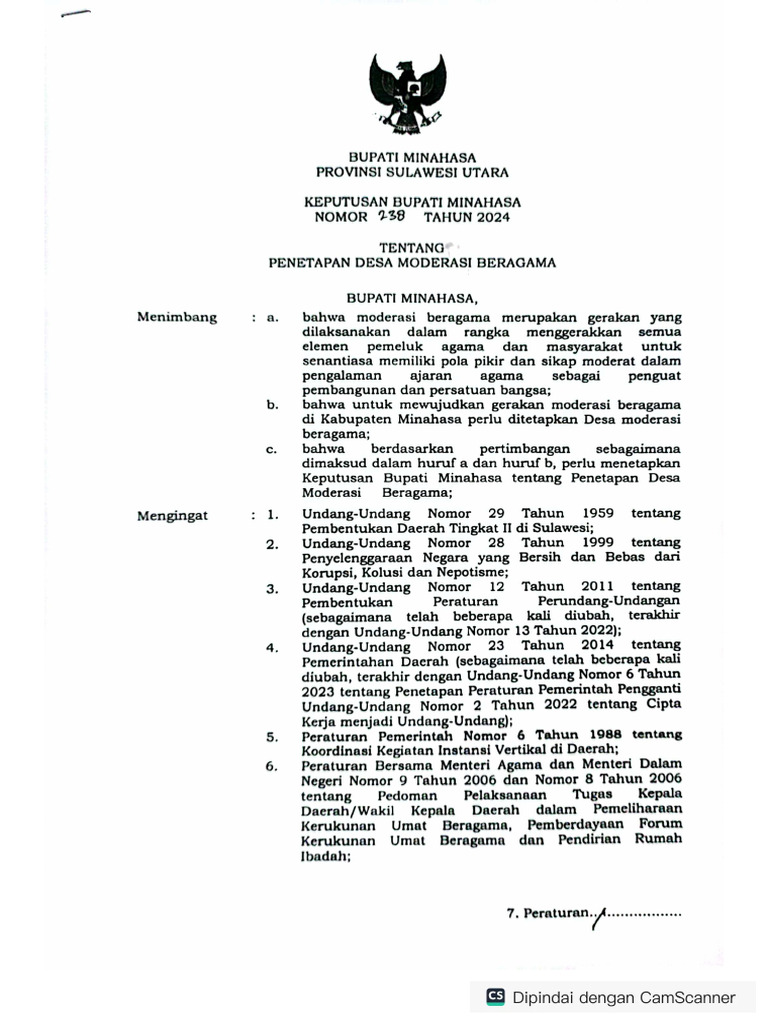 SK Bupati Nomor 238 Tentang Penetapan Desa Moderasi Beragama | PDF