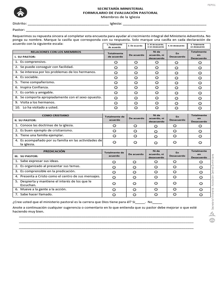 Evaluación Pastoral Miembros | PDF