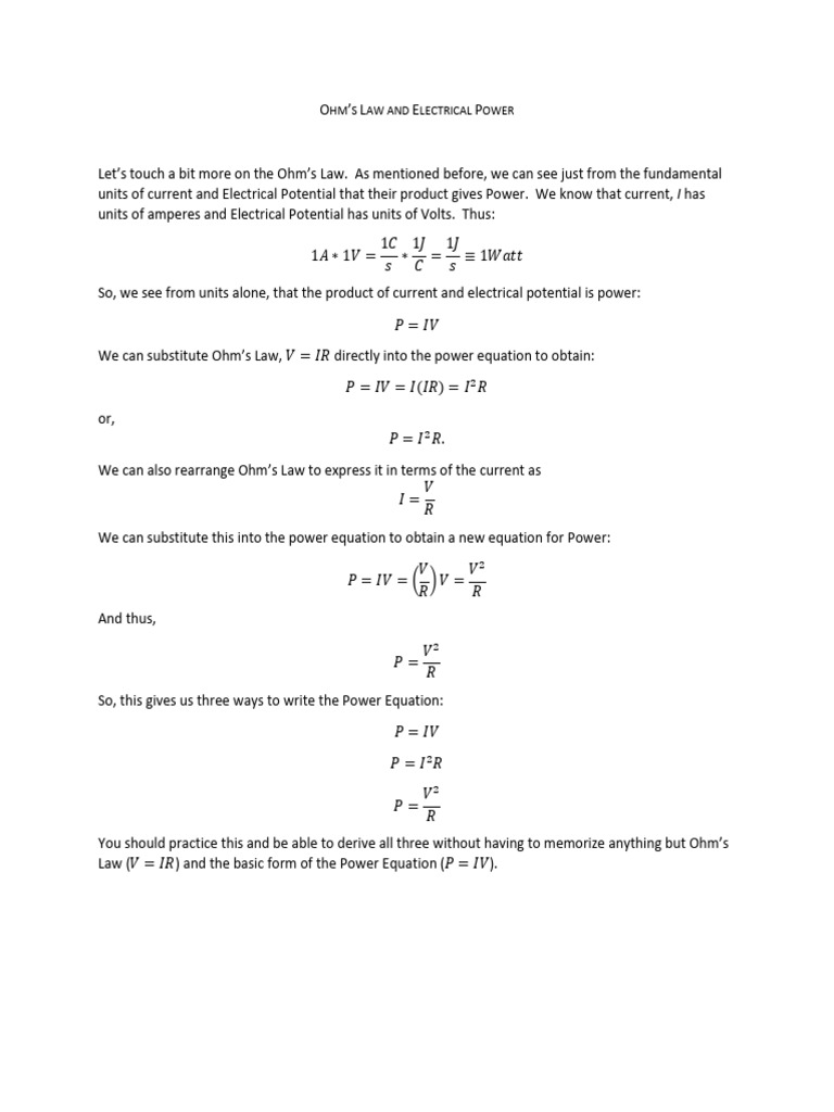 Understanding Ohm's Law and Power Equations | PDF