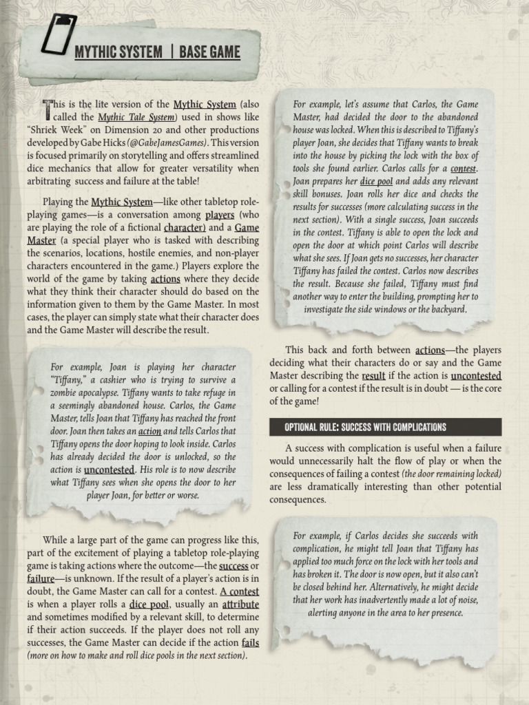 Mythic System Lite: Storytelling RPG Guide | PDF | Tabletop Games