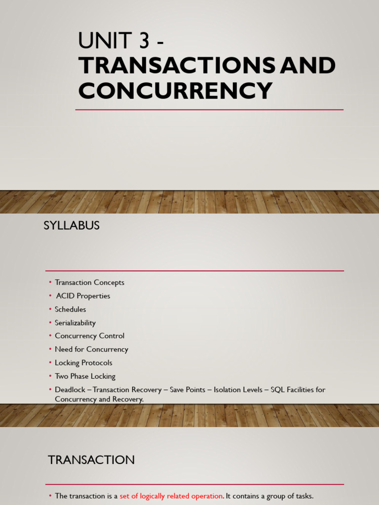 Unit 3 - Transactions and Concurrency | PDF | Database Transaction | Data Management