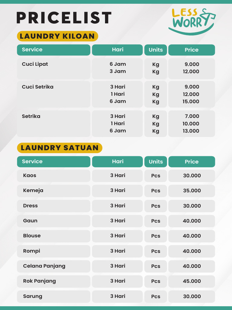 Laundry Price List and Services | PDF