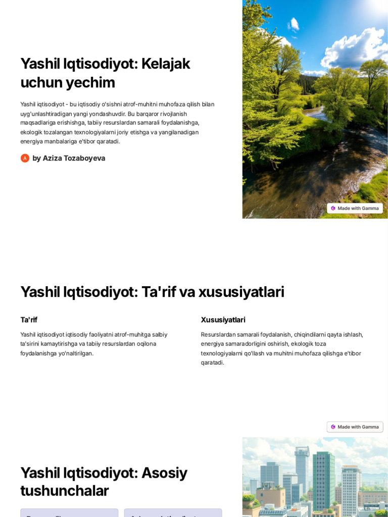 Yashil Iqtisodiyot Kelajak Uchun Yechim | PDF