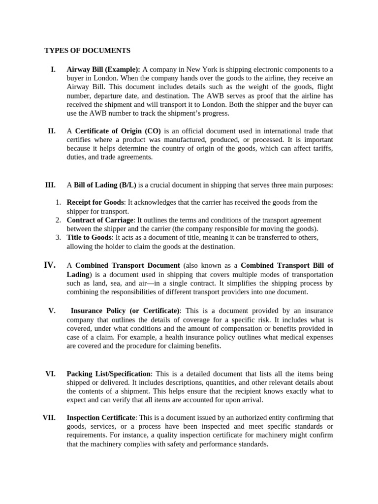 Types - of - Documents - in - International - TradeTYPES OF DOCUMENTS | PDF