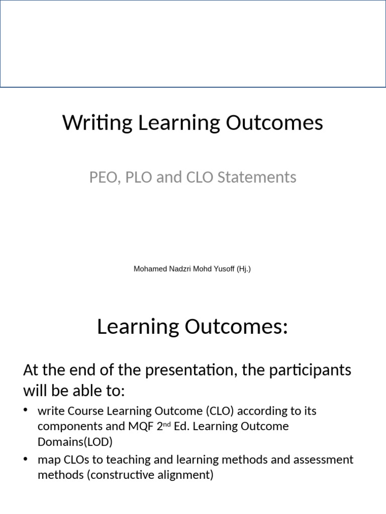 2019 Module1 PPT3a Writing Learning Outcome | PDF | Learning | Skill