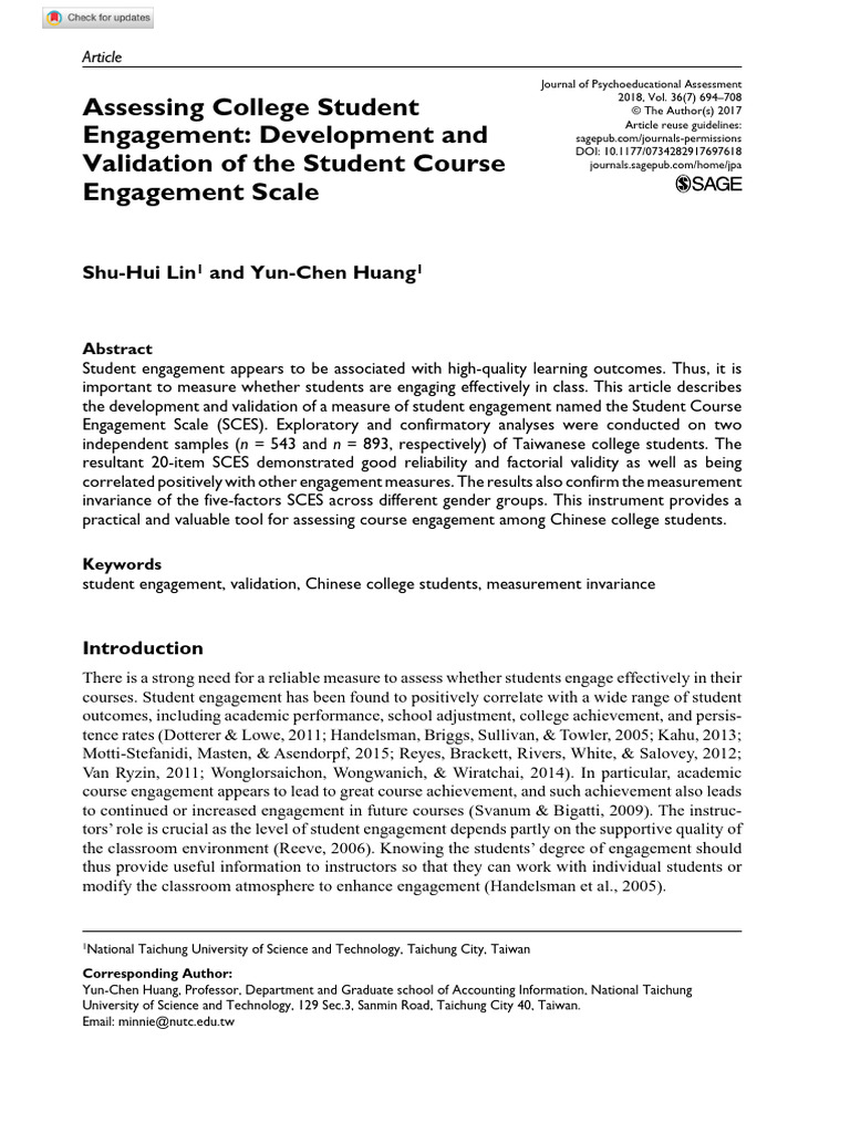 Student Course Engagement Scale Validation | PDF | Psychology