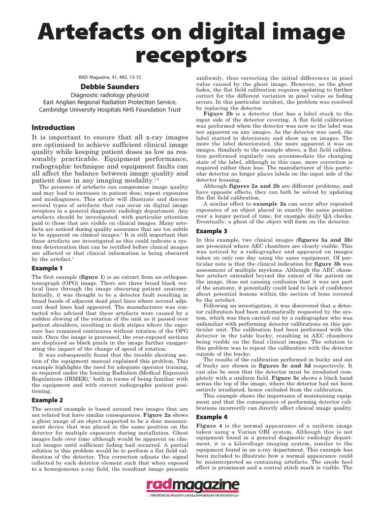 Digital Image Artefacts in Radiology | PDF | Radiography | Radiation