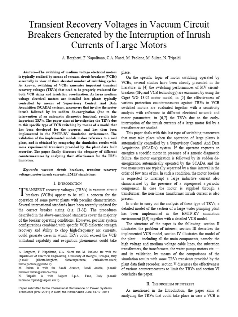 Transient Recovery Voltages in Vacuum Ci | PDF | Transformer | Electrical Impedance